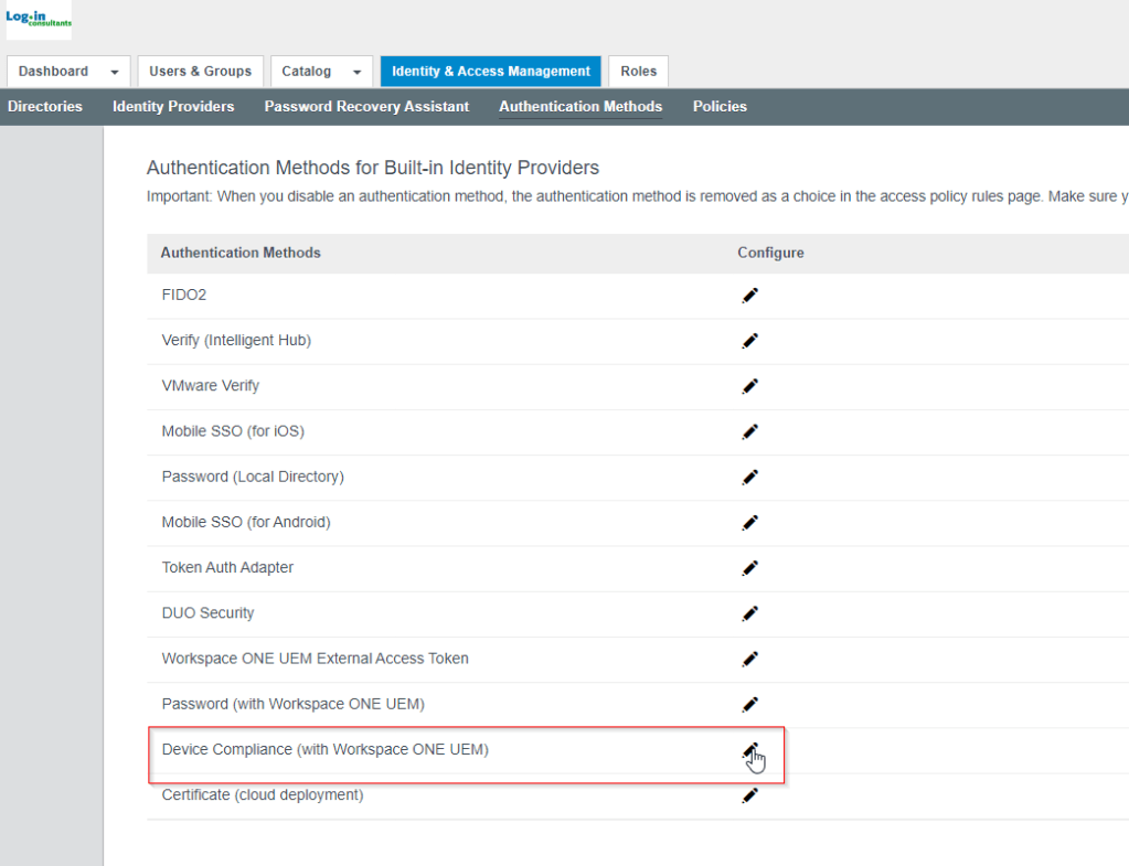 Enabling the Device Compliance (With Workspace ONE UEM) authentication ...